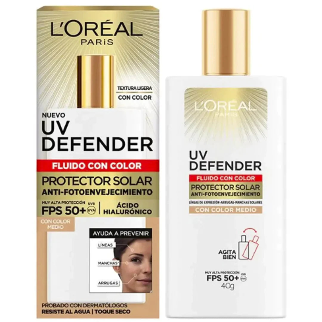 LOREAL UV DEFENDER FLUIDO INVISIBLE FPS 50 CON COLOR MEDIO — Estética ...
